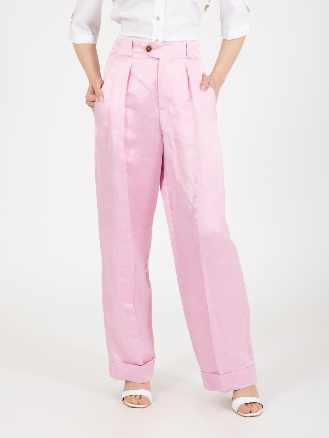 ALYSI - Pantalone blurred satin con pinces candy | STIMM