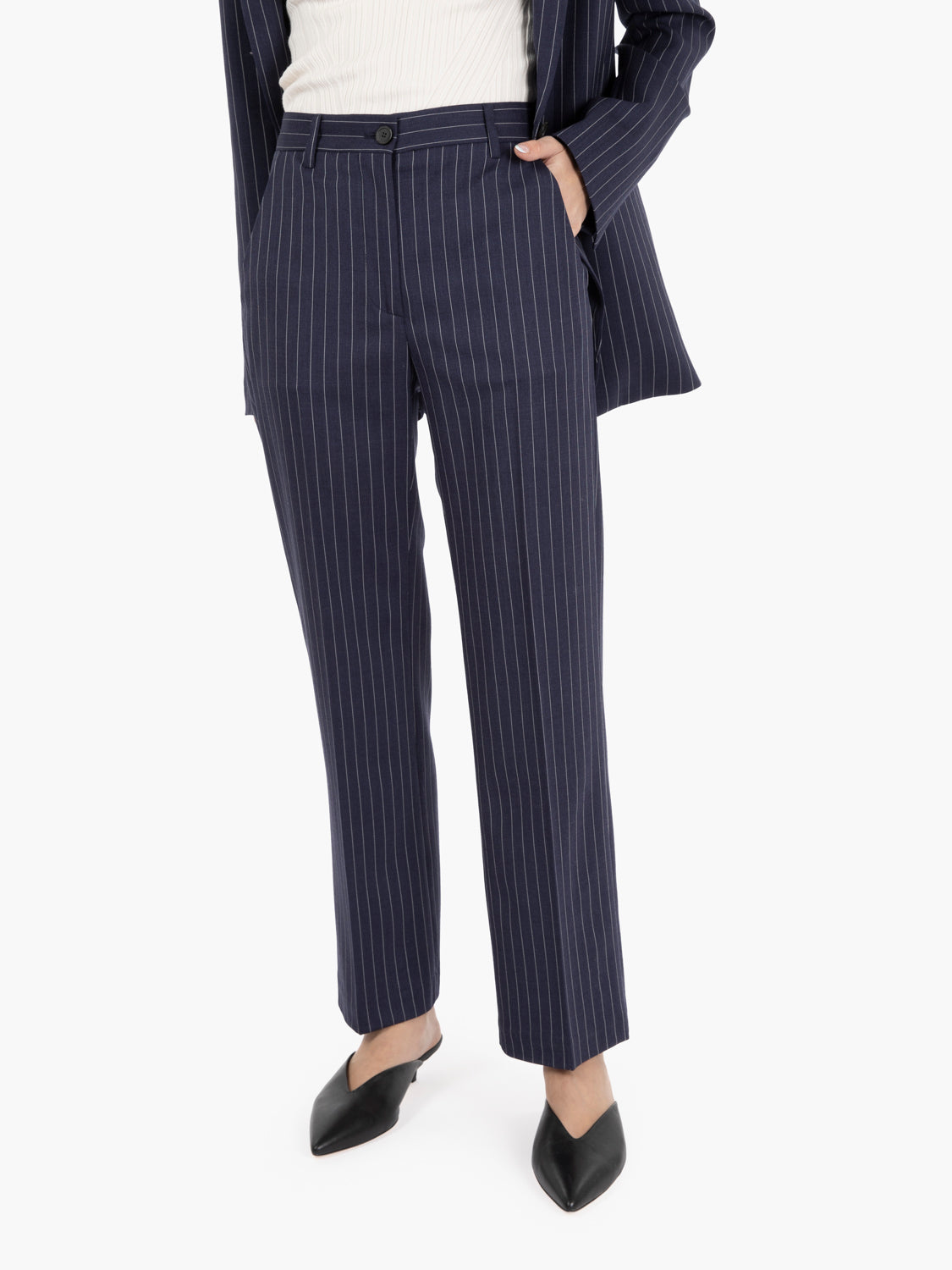 SEMICOUTURE - Pantaloni Damienn gessato midnight / panna | STIMM